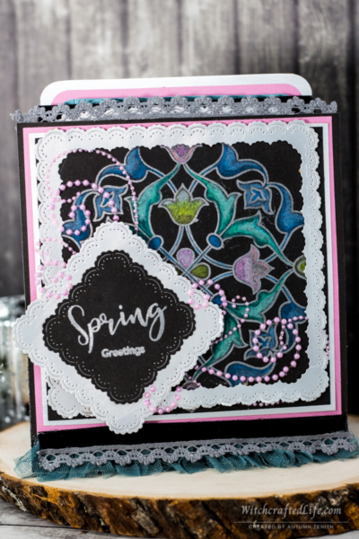 Victorian Inspired Pencil Crayon on Black Cardstock Spring Card ...